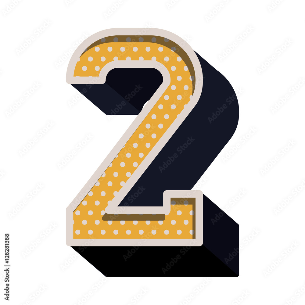 three-dimensional number two dotted in yellow color vector illustration ...