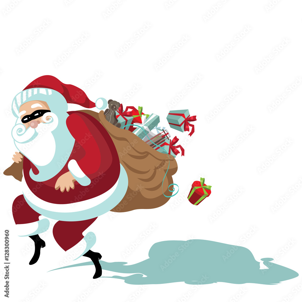 Cartoon Secret Santa illustration with Santa Claus sneakily delivering ...