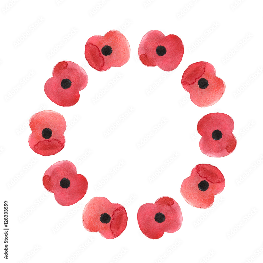 Watercolor poppy flower, Remembrance Day white background Stock ...