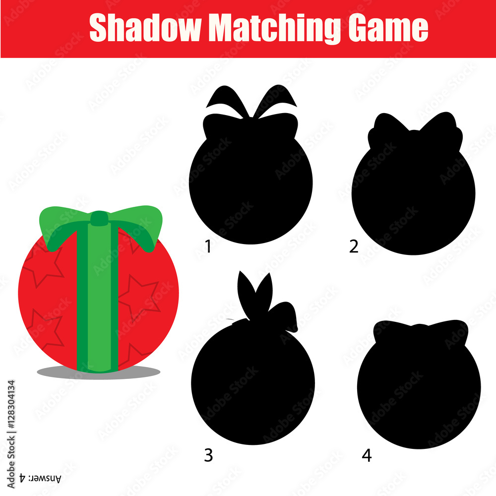 Shadow matching game. Christmas, winter holidays theme, kids activity ...