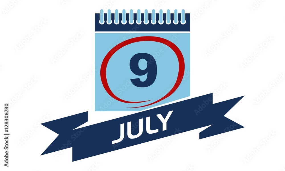 9 July Calendar with Ribbon Stock Vector | Adobe Stock