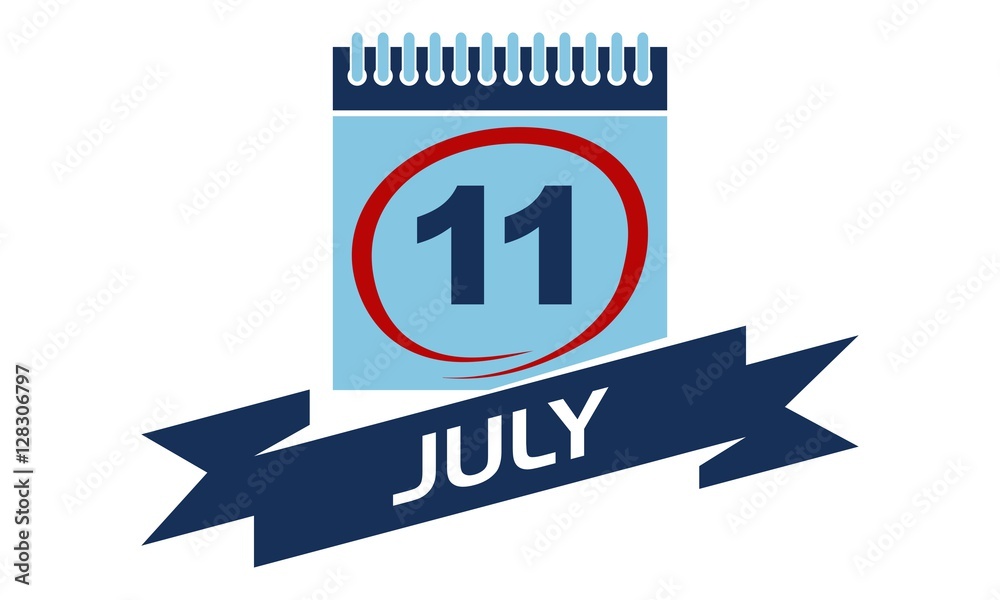 11 July Calendar with Ribbon Stock Vector | Adobe Stock