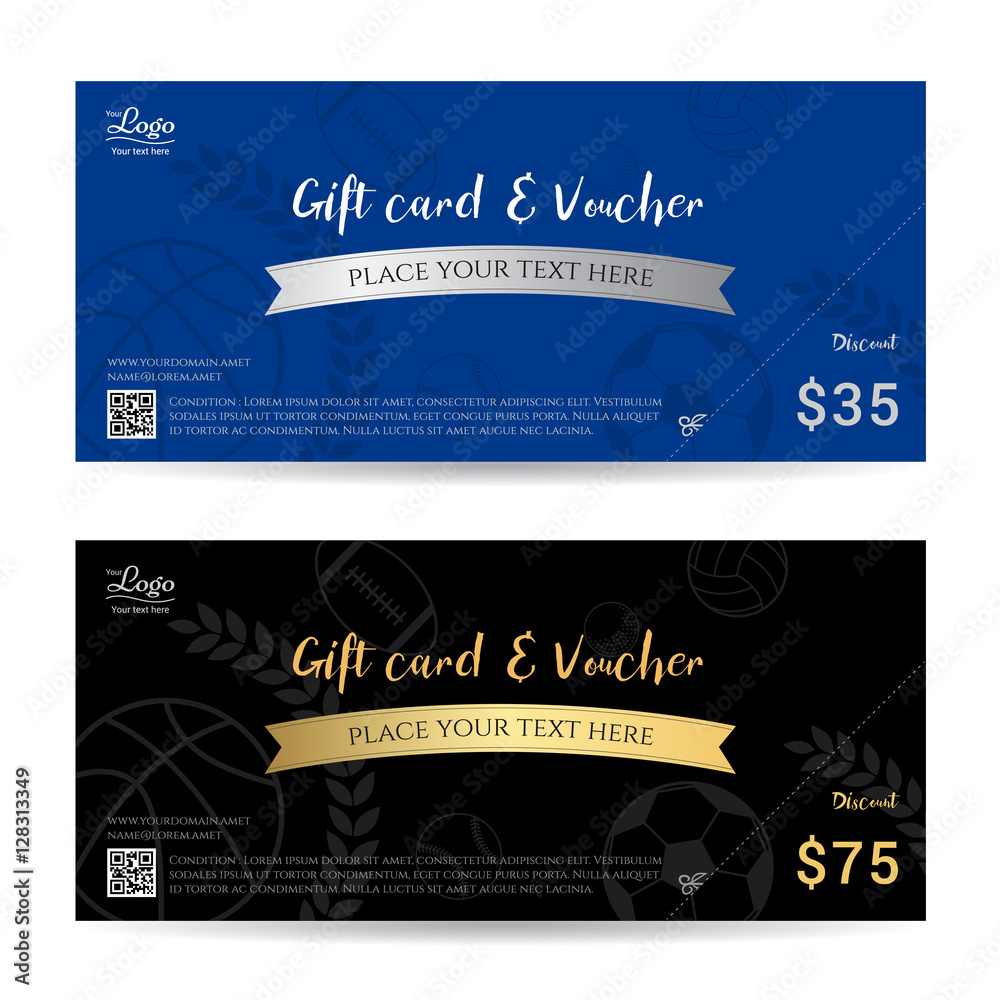 Gift card and voucher template with blue and black background in Stock ...