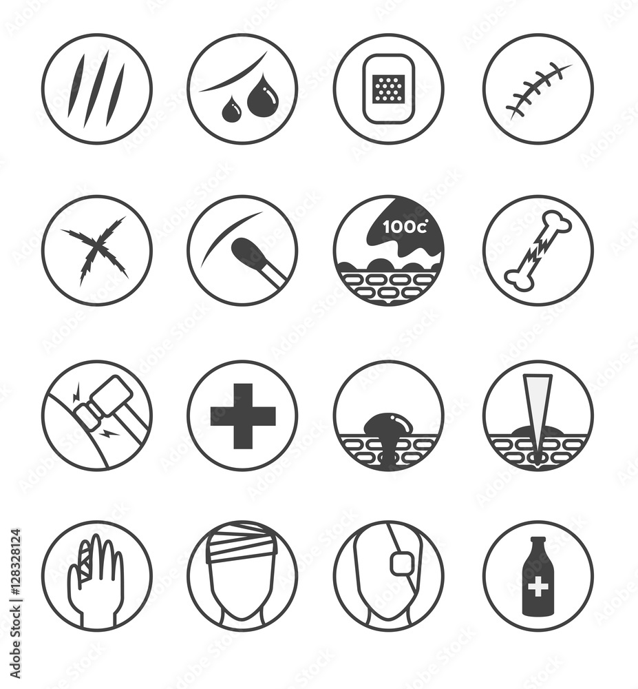 wound skin icon , logo and vector . 16 wounds version ( skin scratch ...