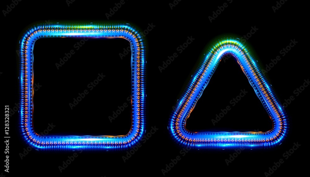 Glowing frames black background. Square glow borders. Sparkling ...