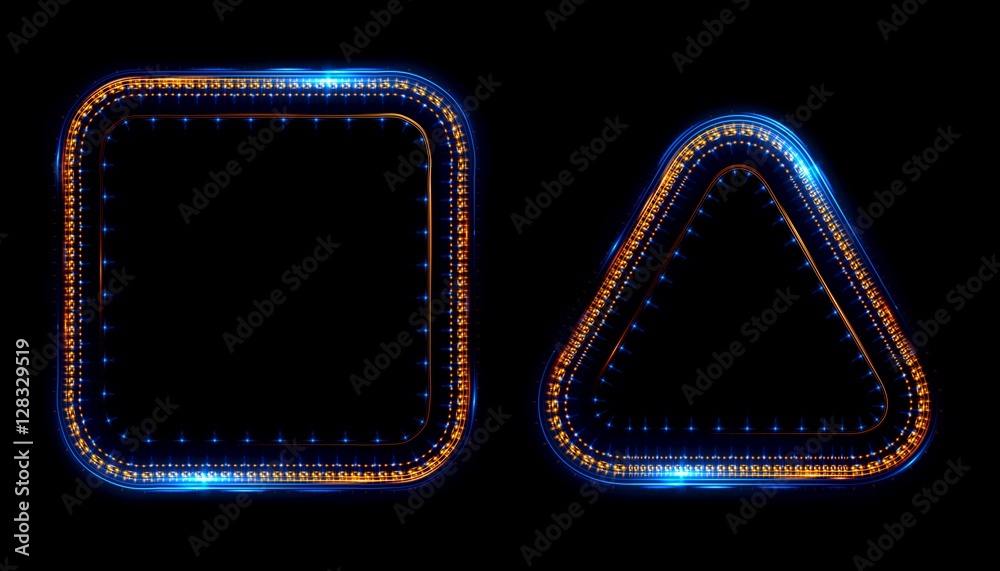 Glowing frames black background. Square glow borders. Sparkling ...