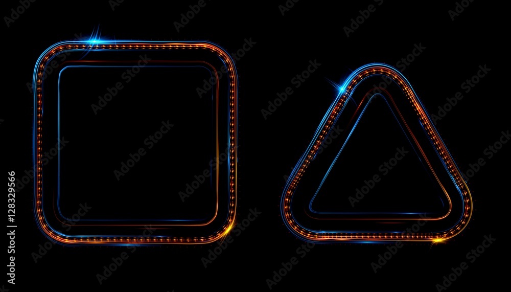Glowing frames black background. Square glow borders. Sparkling ...