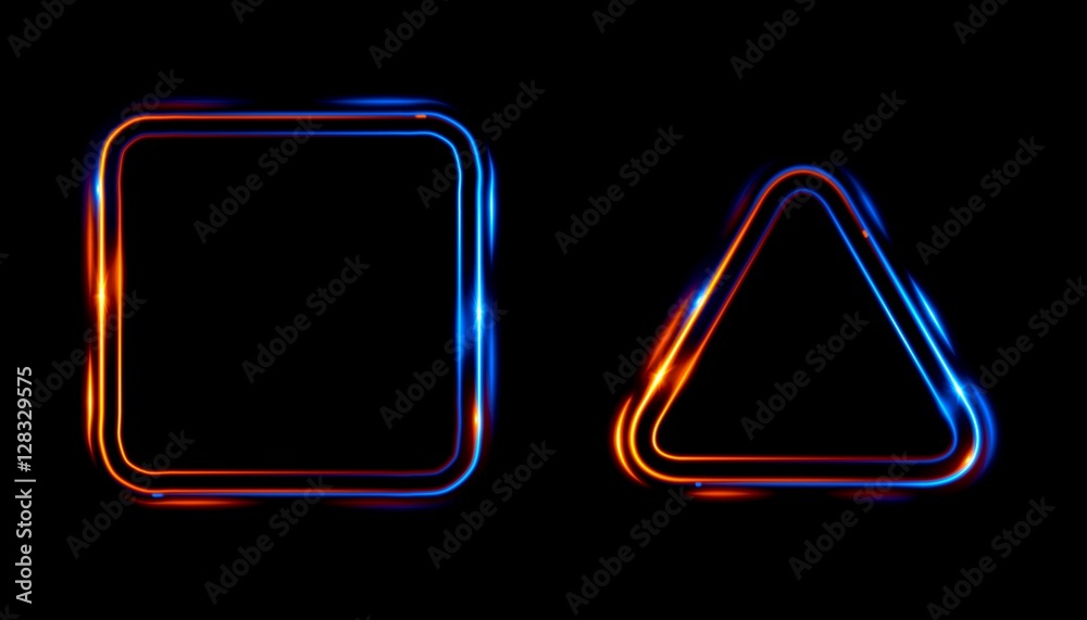 Glowing frames black background. Square glow borders. Sparkling ...