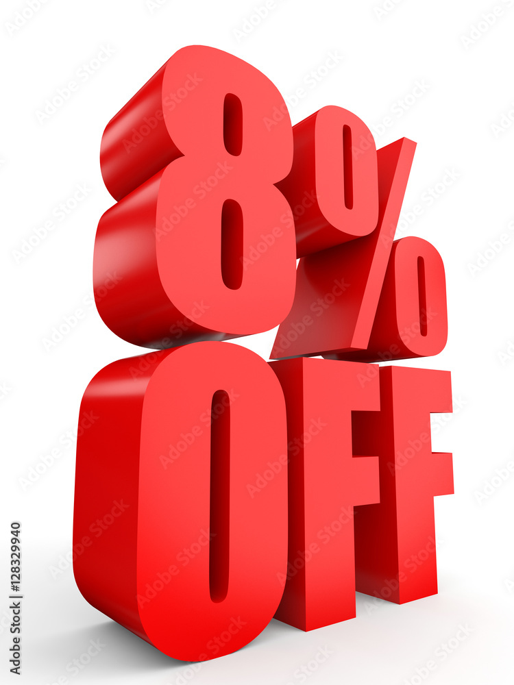 Discount 8 percent off. 3D illustration on white background. Stock ...