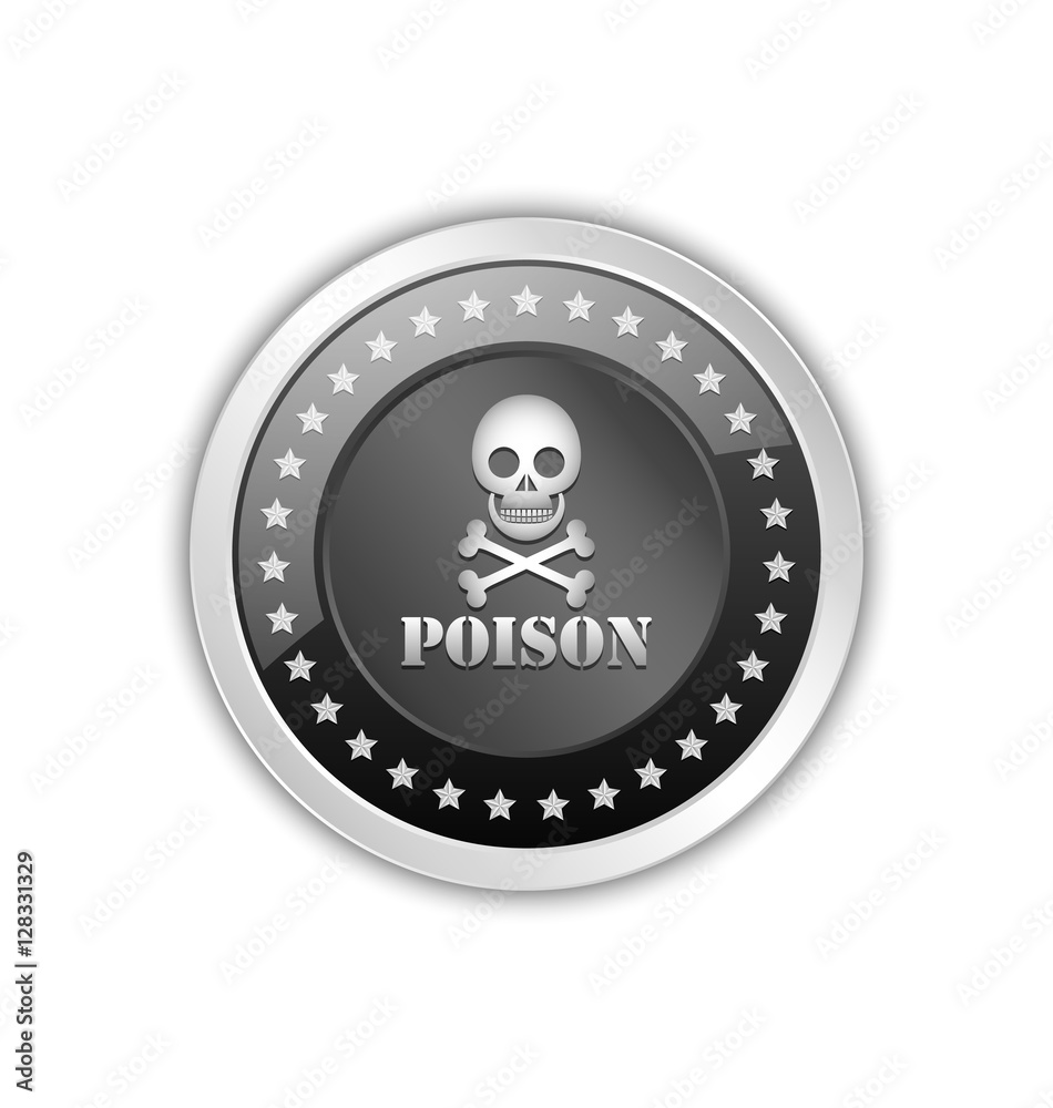 Skull and crossbones poison icon or badge isolated on white background ...