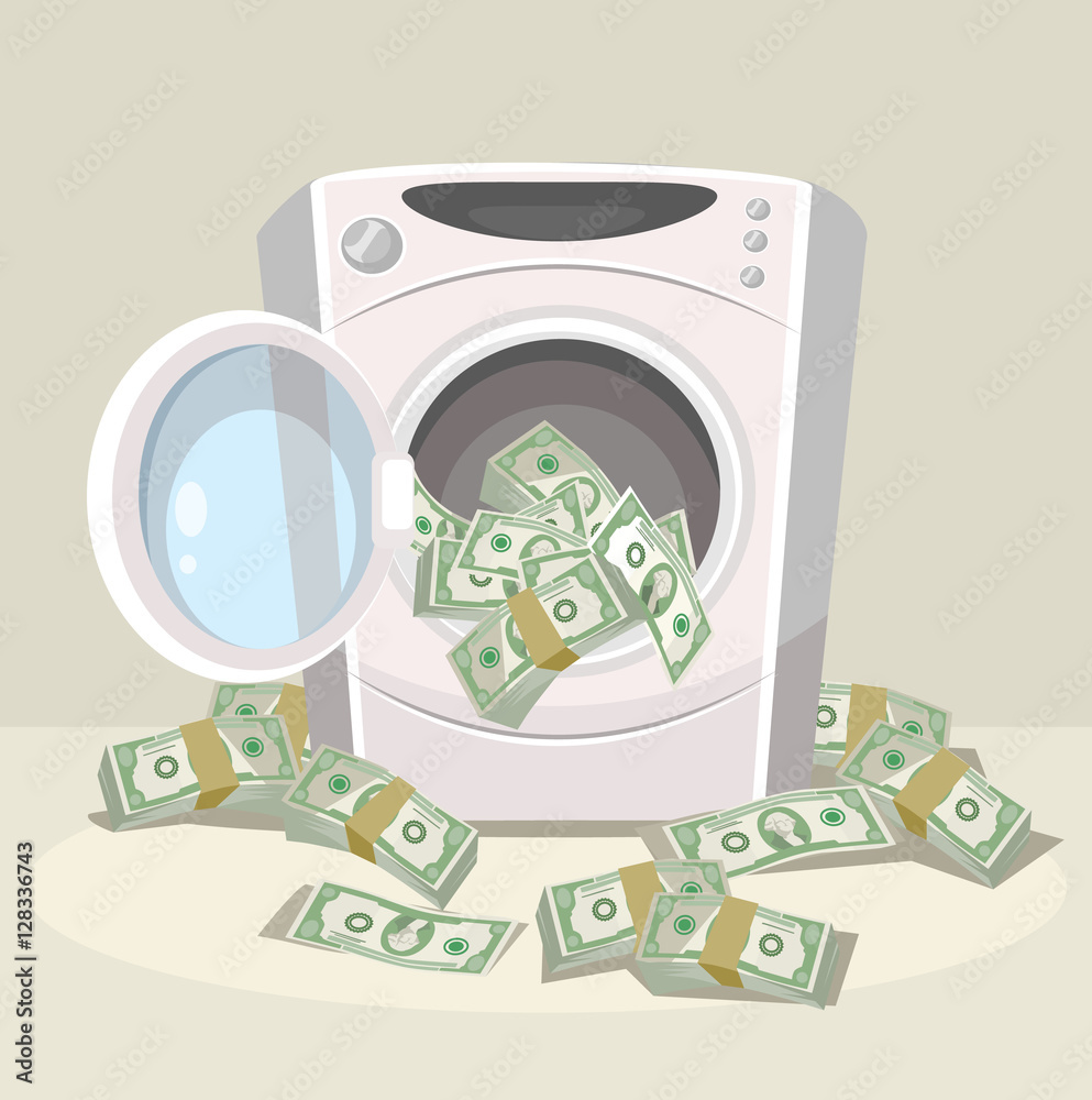 Laundering of money in washer. Vector flat cartoon illustration Stock ...