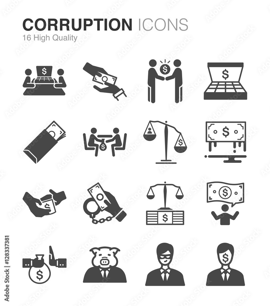Corruption and bribery icons set Stock Vector | Adobe Stock