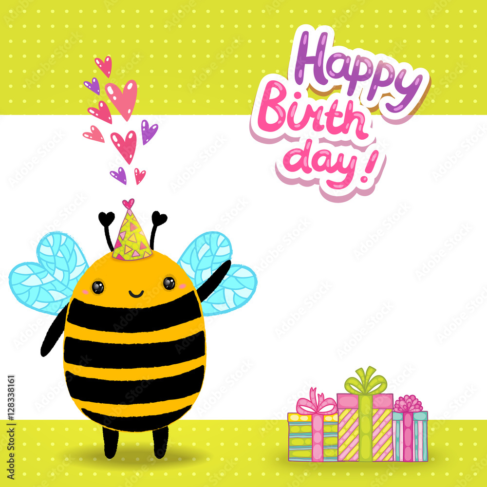 Happy Birthday card background with a bee. Stock Vector | Adobe Stock