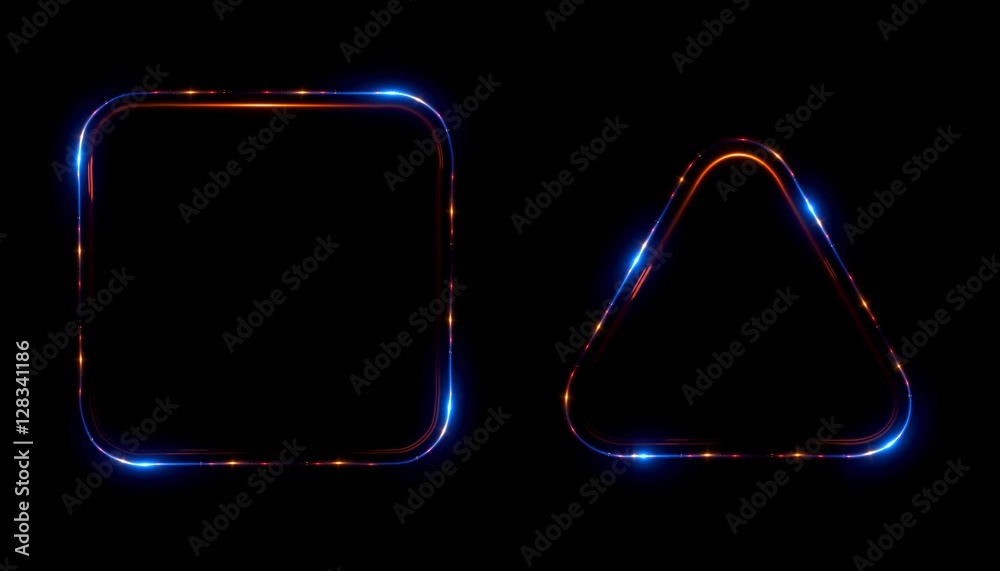 Glowing frames black background. Square glow borders. Sparkling ...