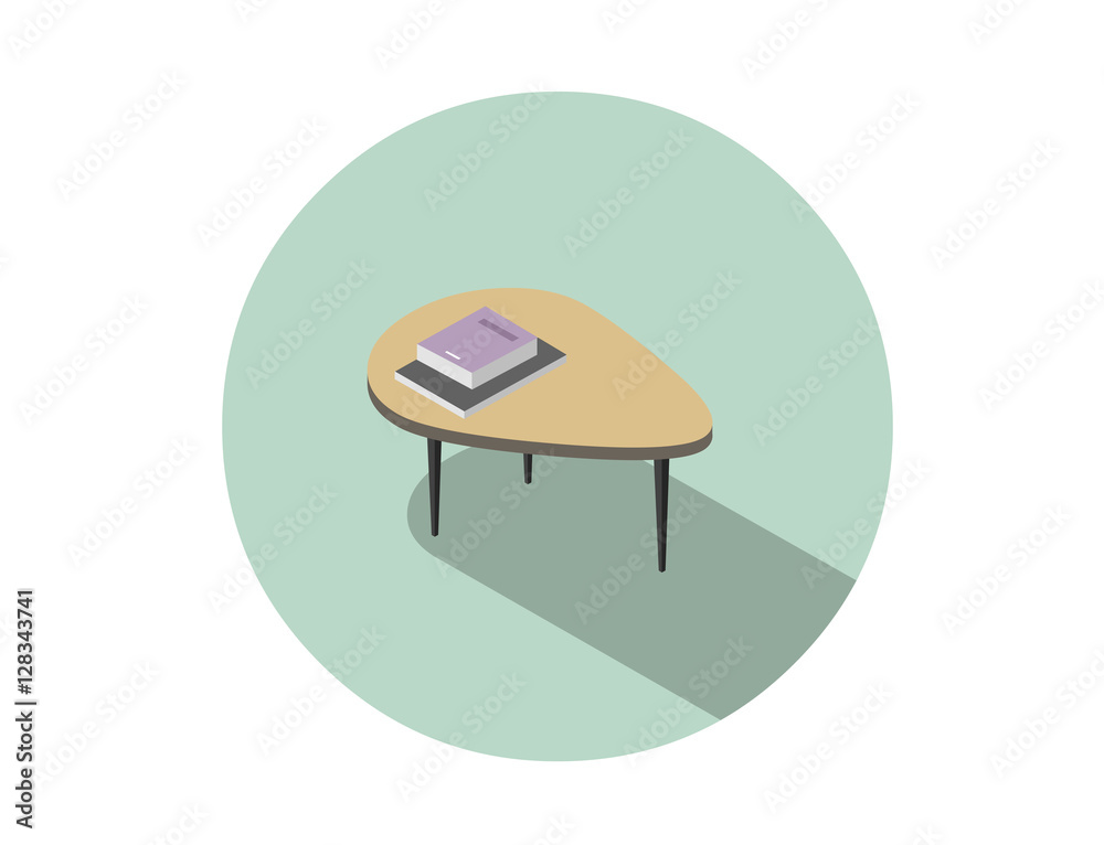 Vector isometric illustration of modern coffee table with book and ...