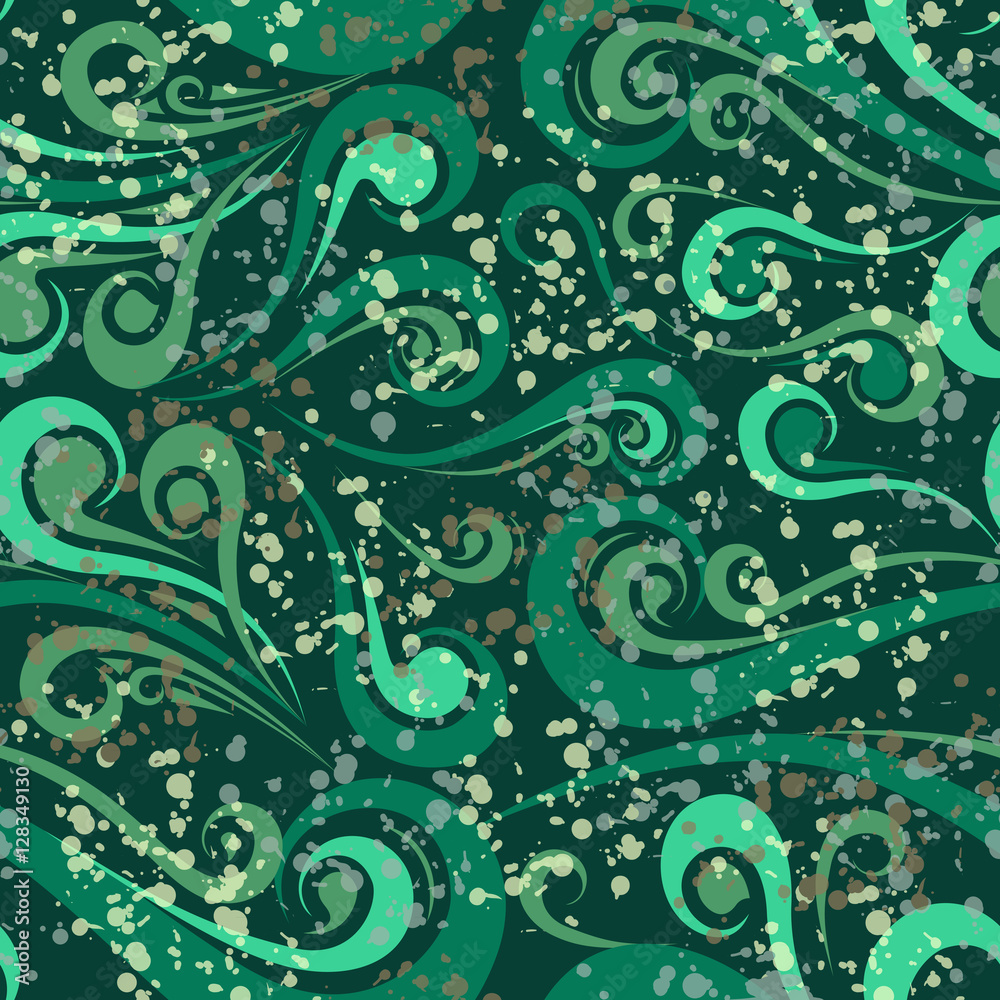 Vector illustration of seamless square green curly pattern for print ...