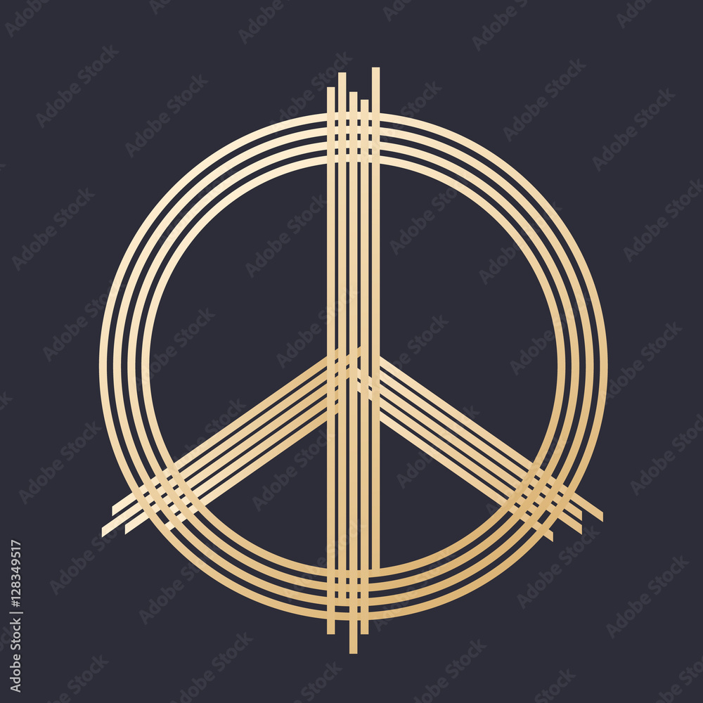peace sign, t-shirt design, print, gold lines on dark, vector ...