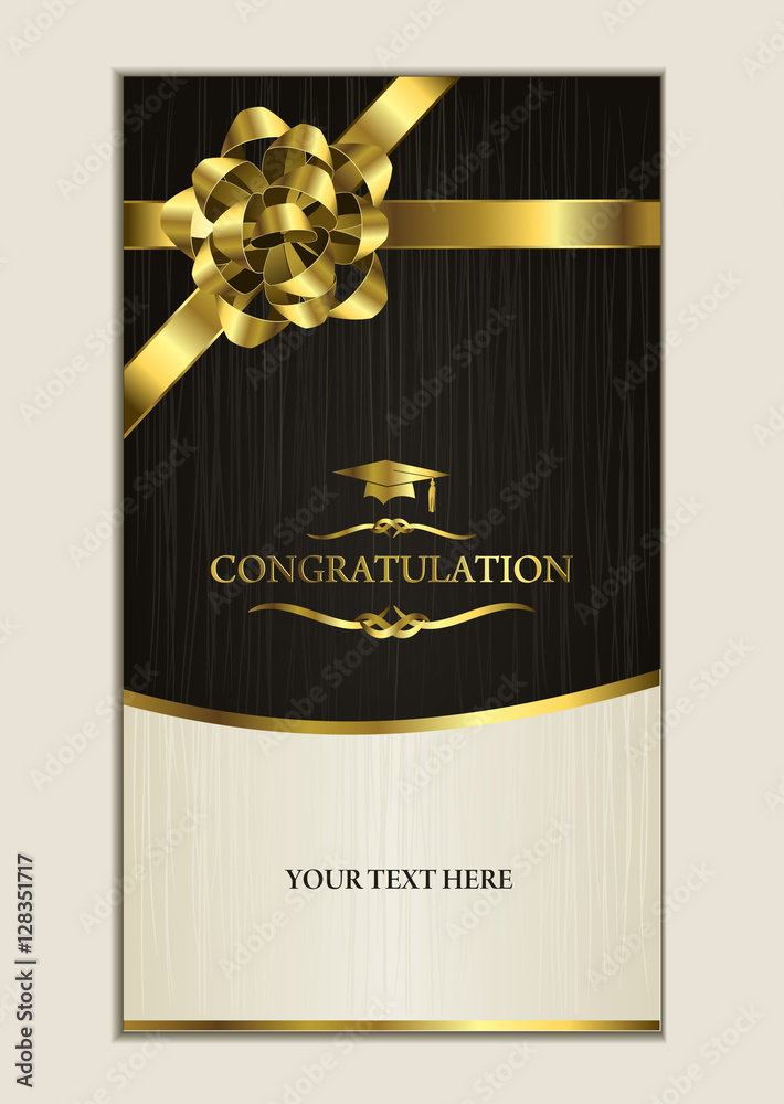 congratulating card-invitation card with golden ribbon. a pretty white ...