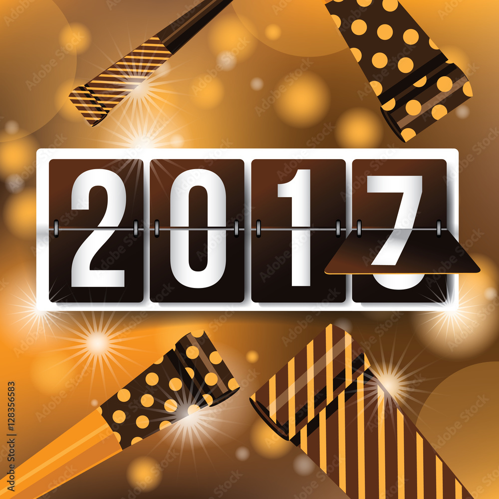 2017 New Year's mechanical flip numbers and party blowers design. EPS ...