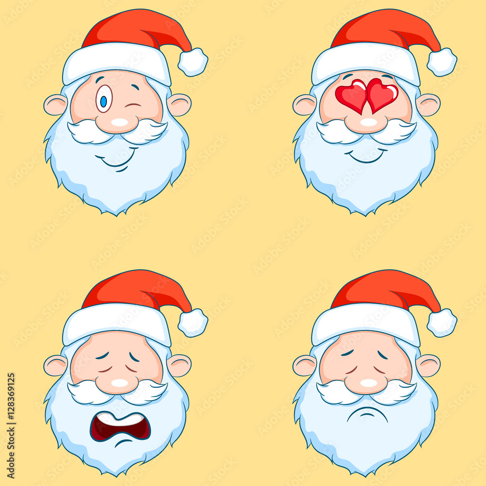 Four funny Santa Claus heads - set. Four funny Santa Claus heads - set ...