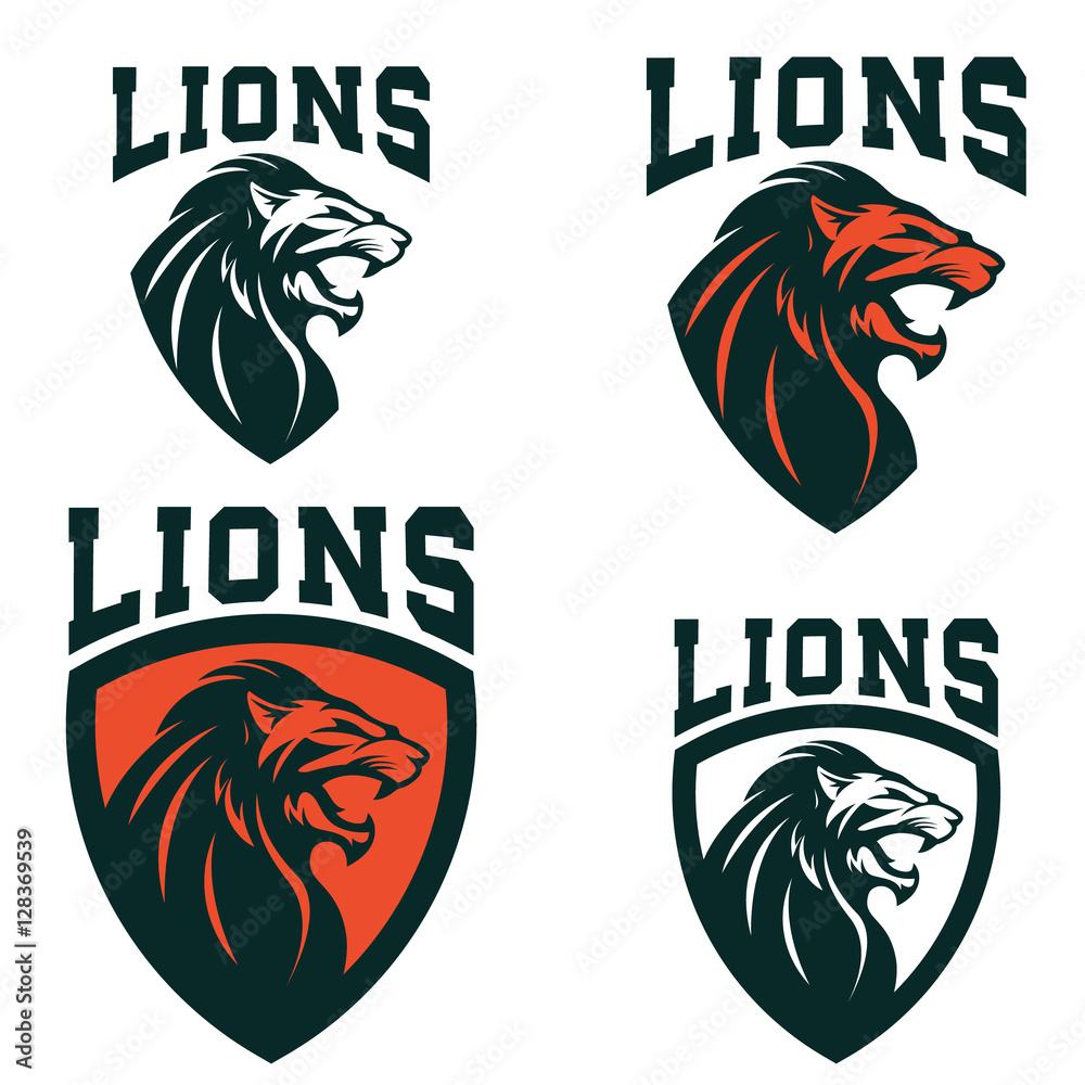 Lions. Set of the emblems templates with angry lion head. Sport team ...