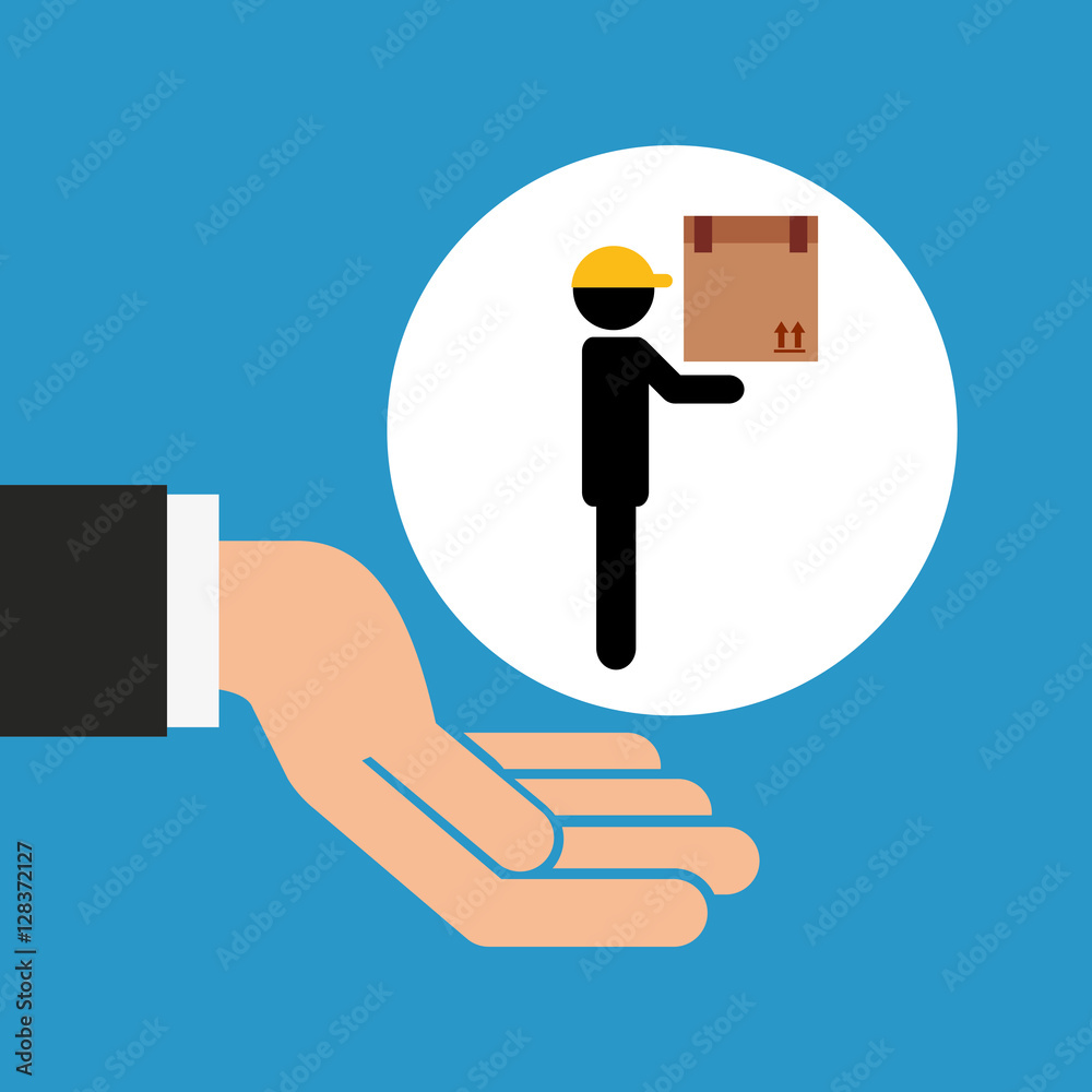 hand delivery service man carrier big box graphic vector illustration ...