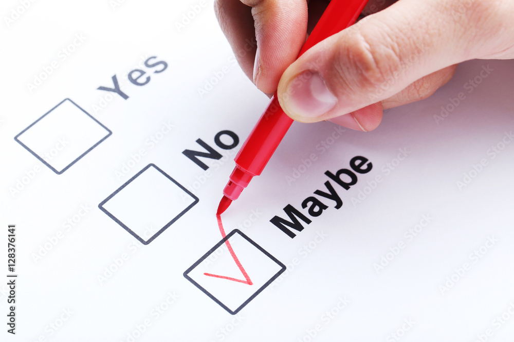 Check boxes yes, no and maybe on white paper Stock Photo | Adobe Stock