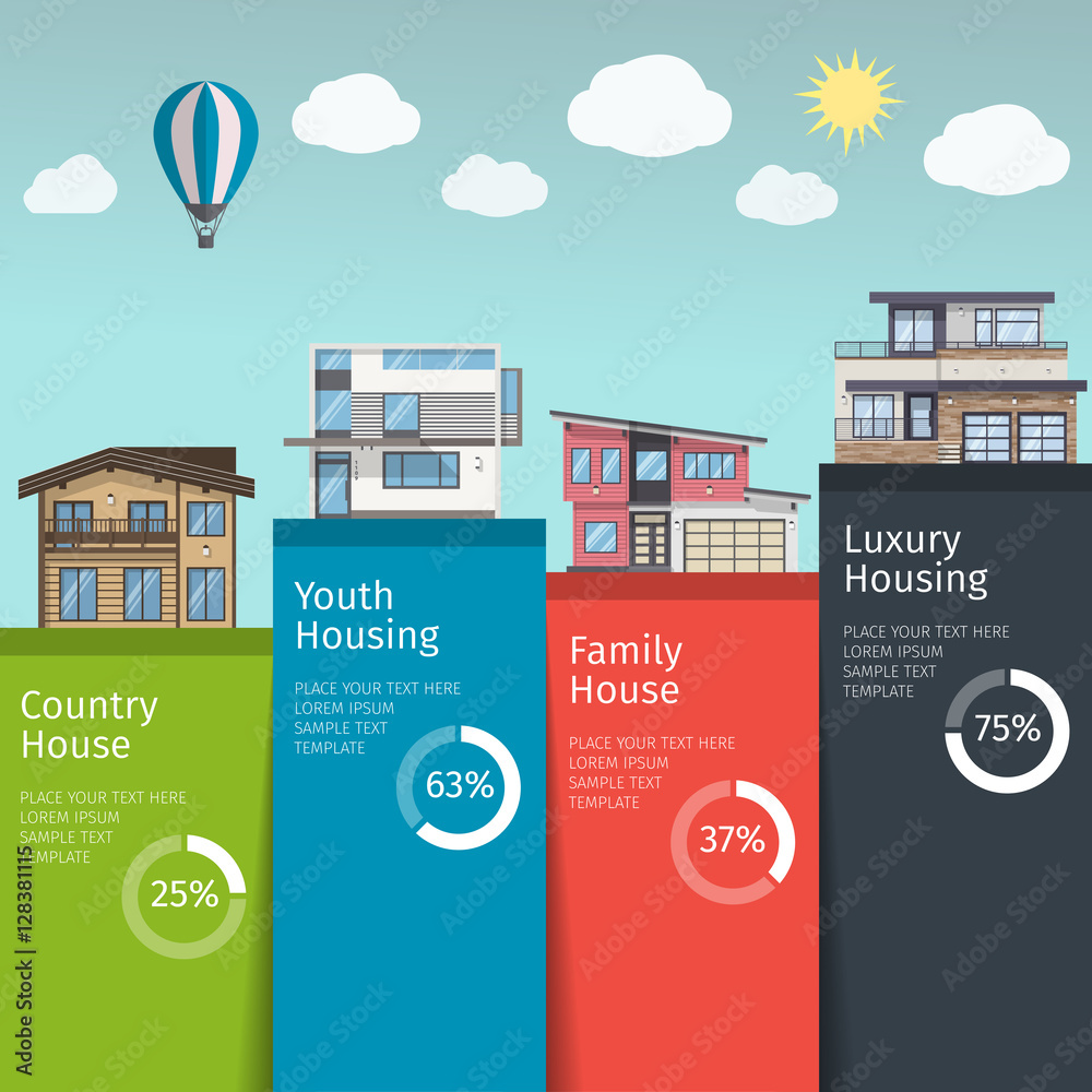 4 types of Real Estate Business Infographics with charts and symbols ...