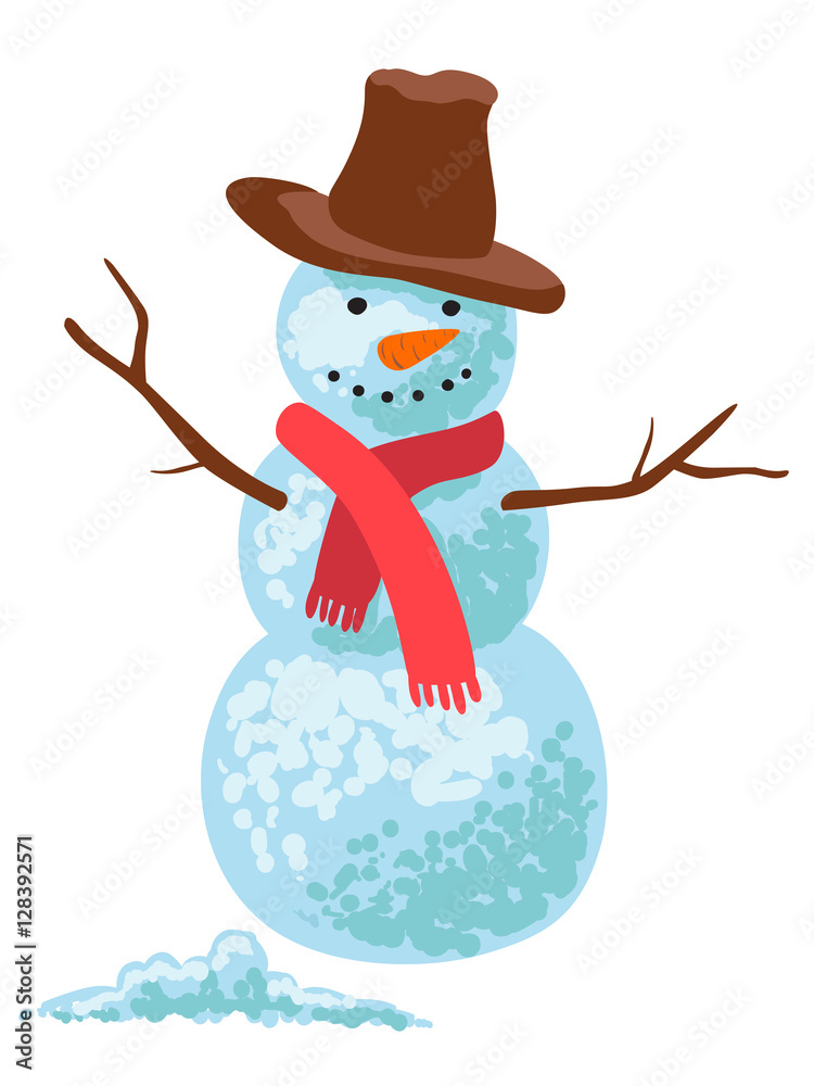 Snowman. Vector illustration isolated on white background. Winter theme ...