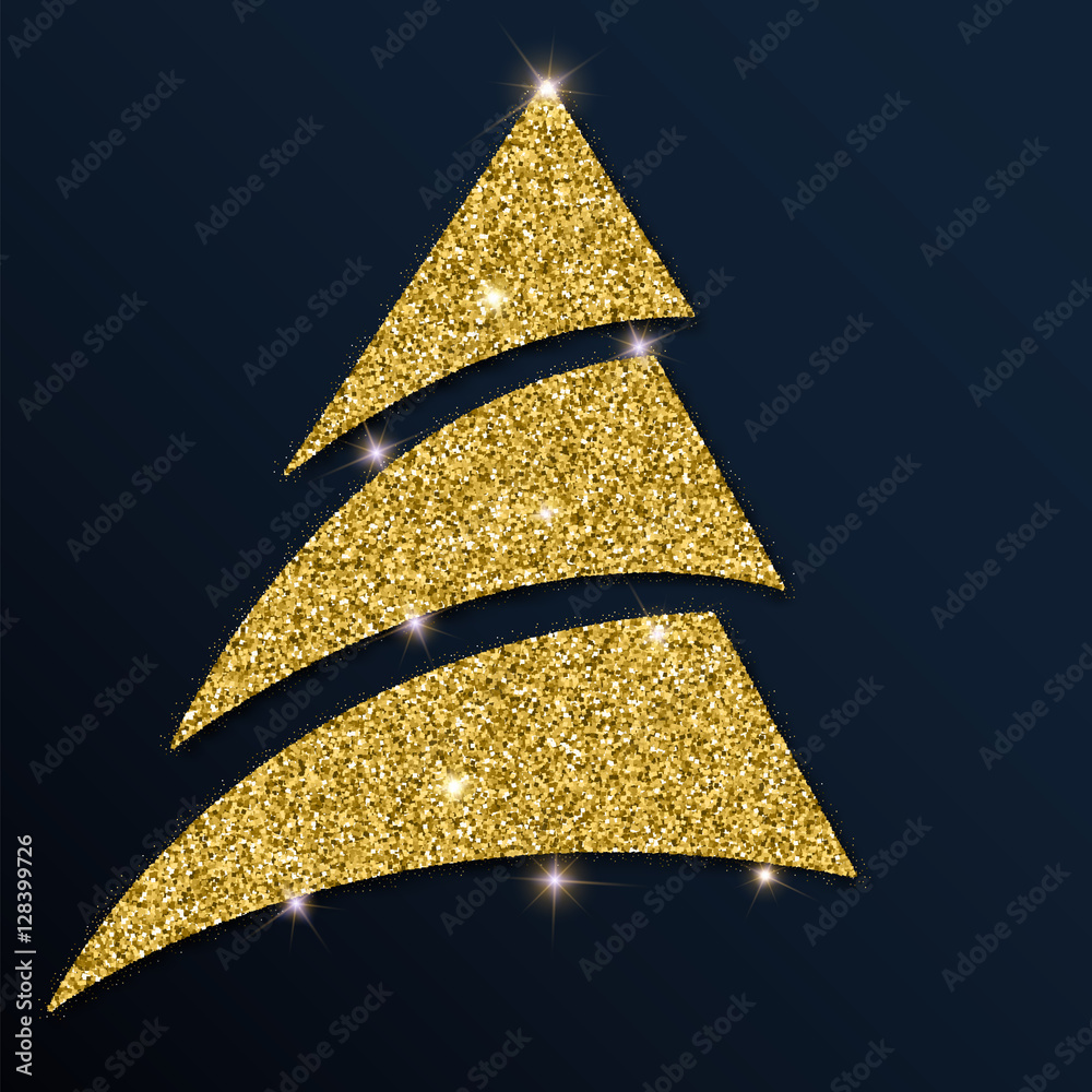 Golden glitter gorgeous christmas tree. Luxurious christmas design ...