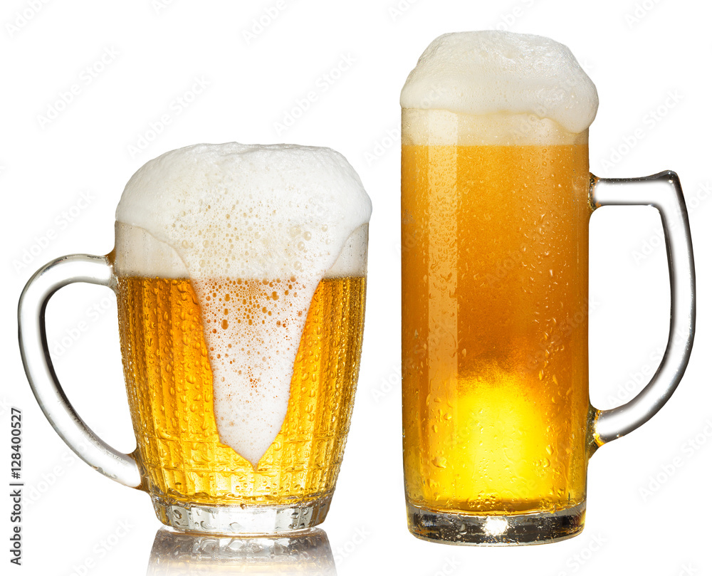 cold mug of beer with foam isolated on white background Stock Photo ...