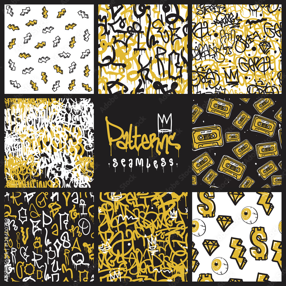 Graffiti seamless patterns set Stock Vector | Adobe Stock