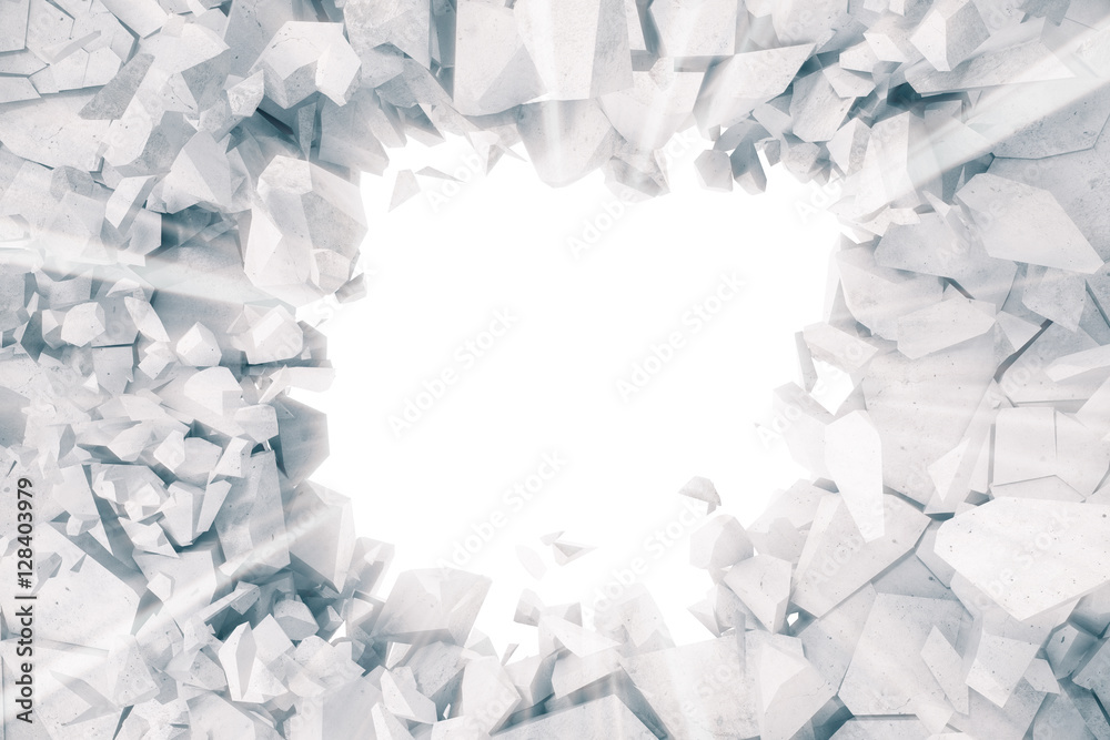 3d rendering, explosion, broken concrete wall, cracked earth, bullet ...