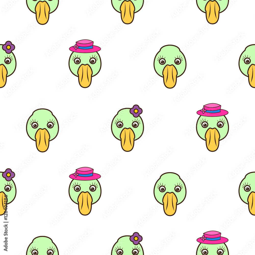 Green duck head baby pattern. Cute duck seamless vector background for ...