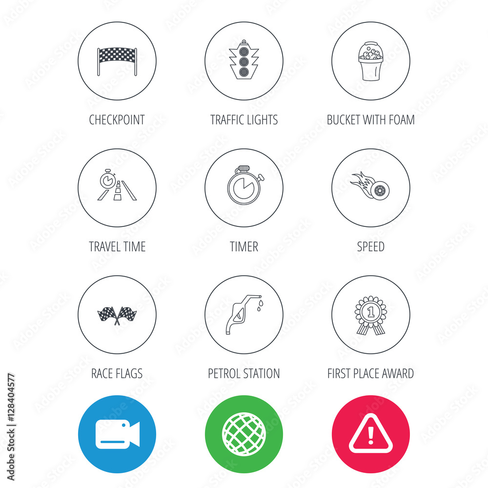 Vecteur Stock Race flags and speed icons. Winner medal, checkpoint and ...