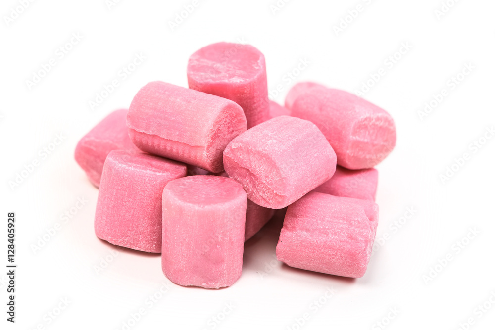 Pile of bubble gum pieces isolated on white background Stock Photo ...