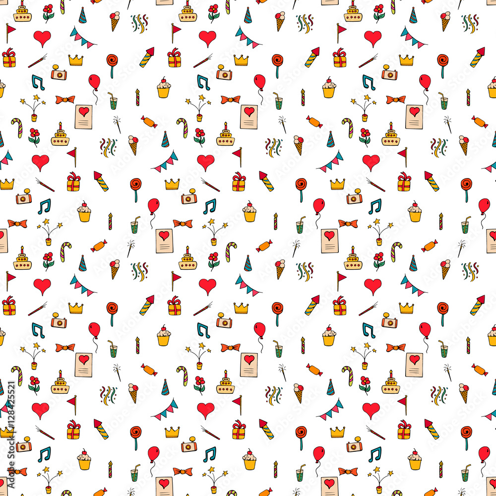 Seamless Pattern Color Happy Birthday Signs And Symbols Stock Vector Seamless Pattern Color Happy Birthday Signs And Symbols Stock Vector
