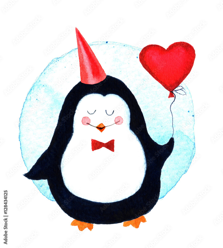 Cute penguin holding a big heart balloons for Valentines dayCartoon ...