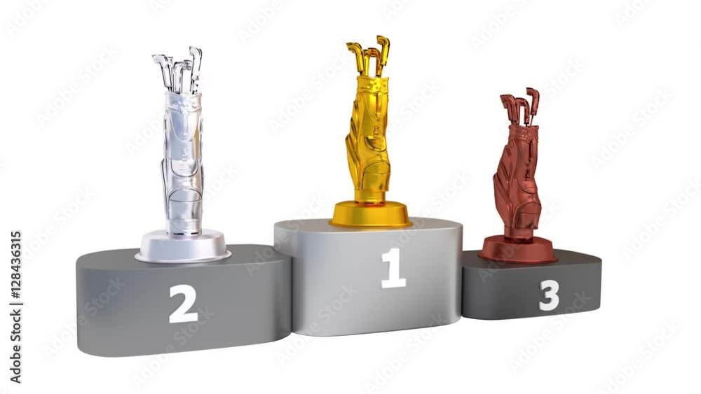 Golf Podium with Gold Silver and Bronze Trophy in Infinite Rotation ...