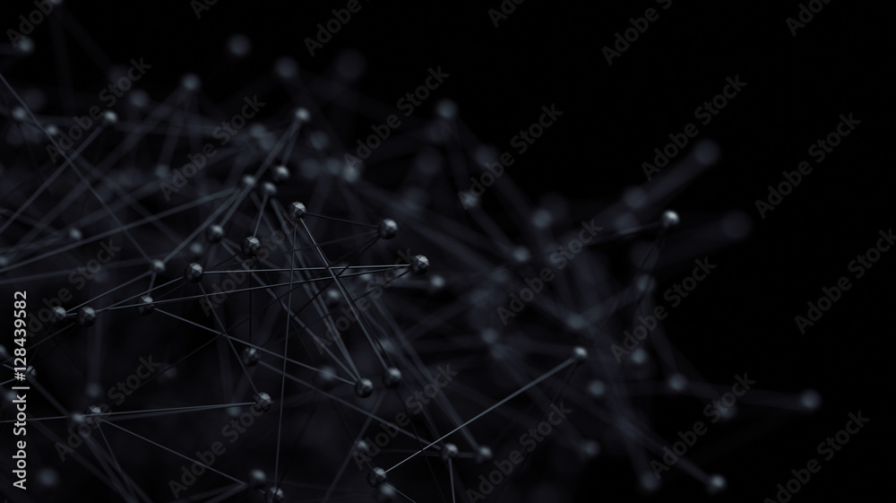 Abstract 3d Rendering Of Chaotic Structure Plexus Background With Lines And Polygonal Spheres