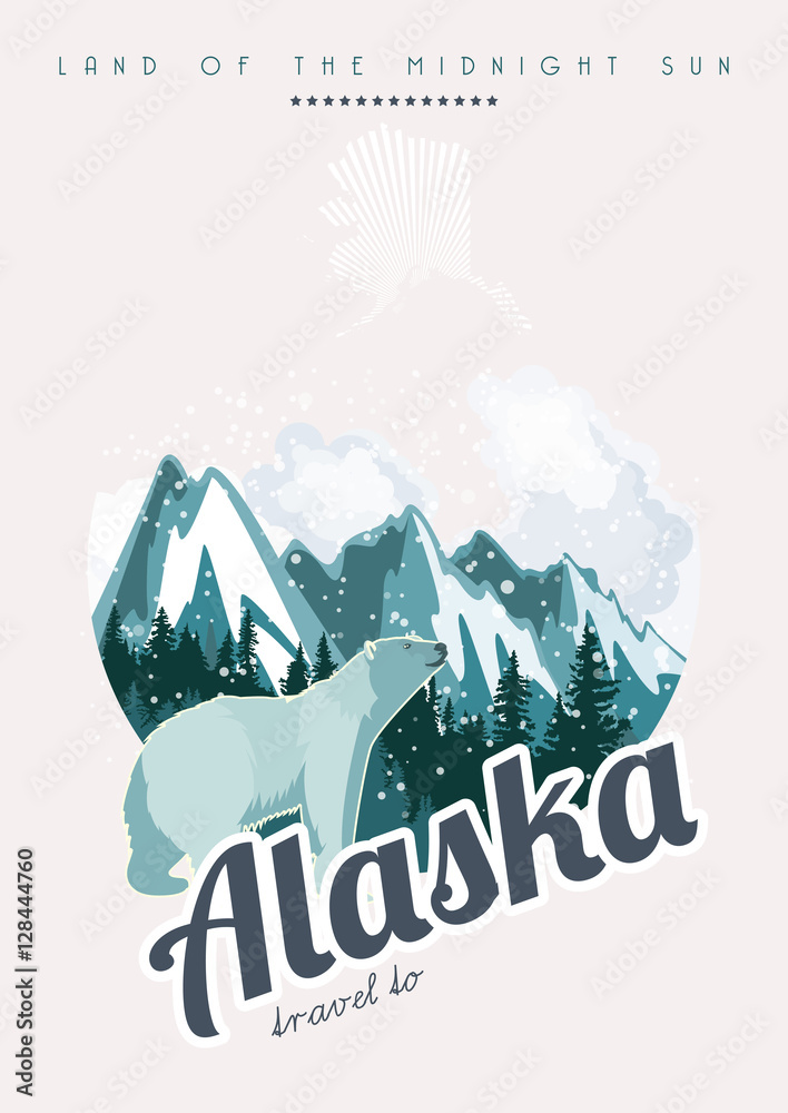 Alaska vector travel poster. USA. Unuted States of America illustration ...