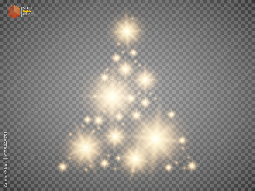 Christmas Tree made, Golden glitter bokeh lights and sparkles. Shining ...