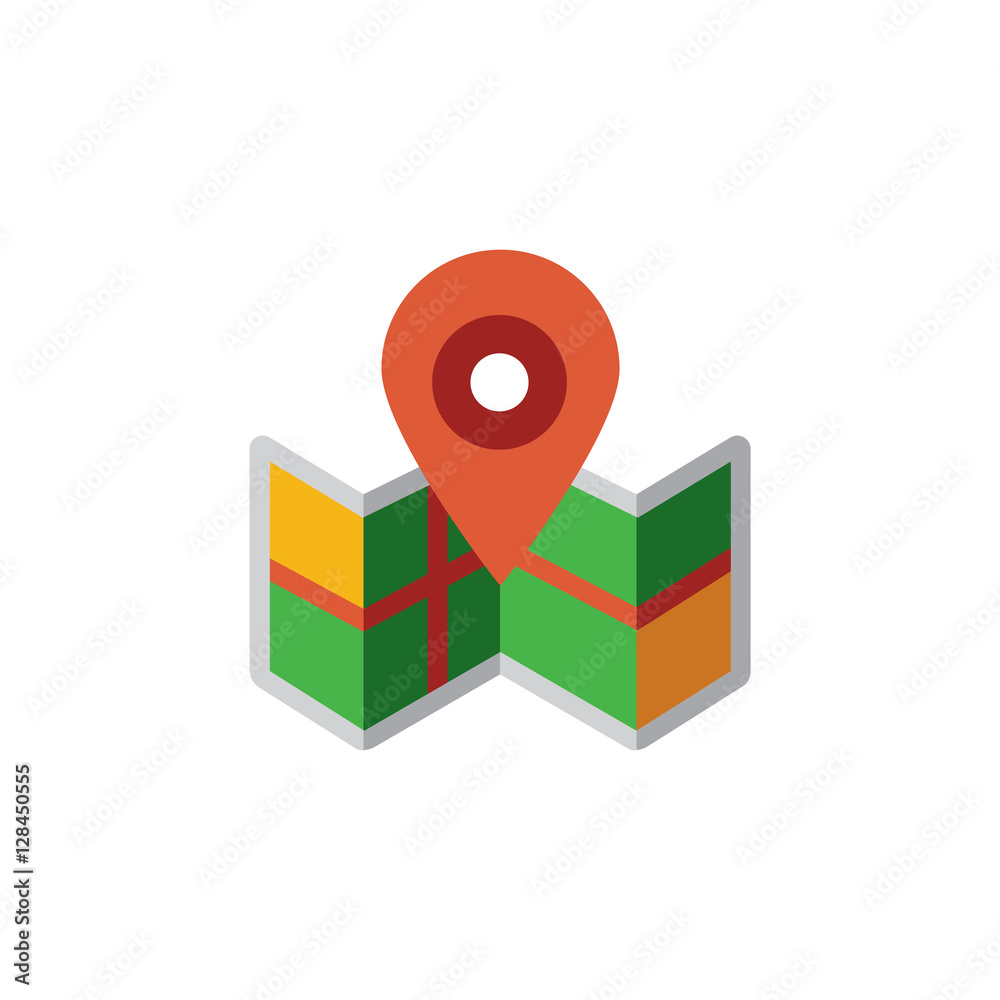 Vector icon illustration with map and geo in material design style ...