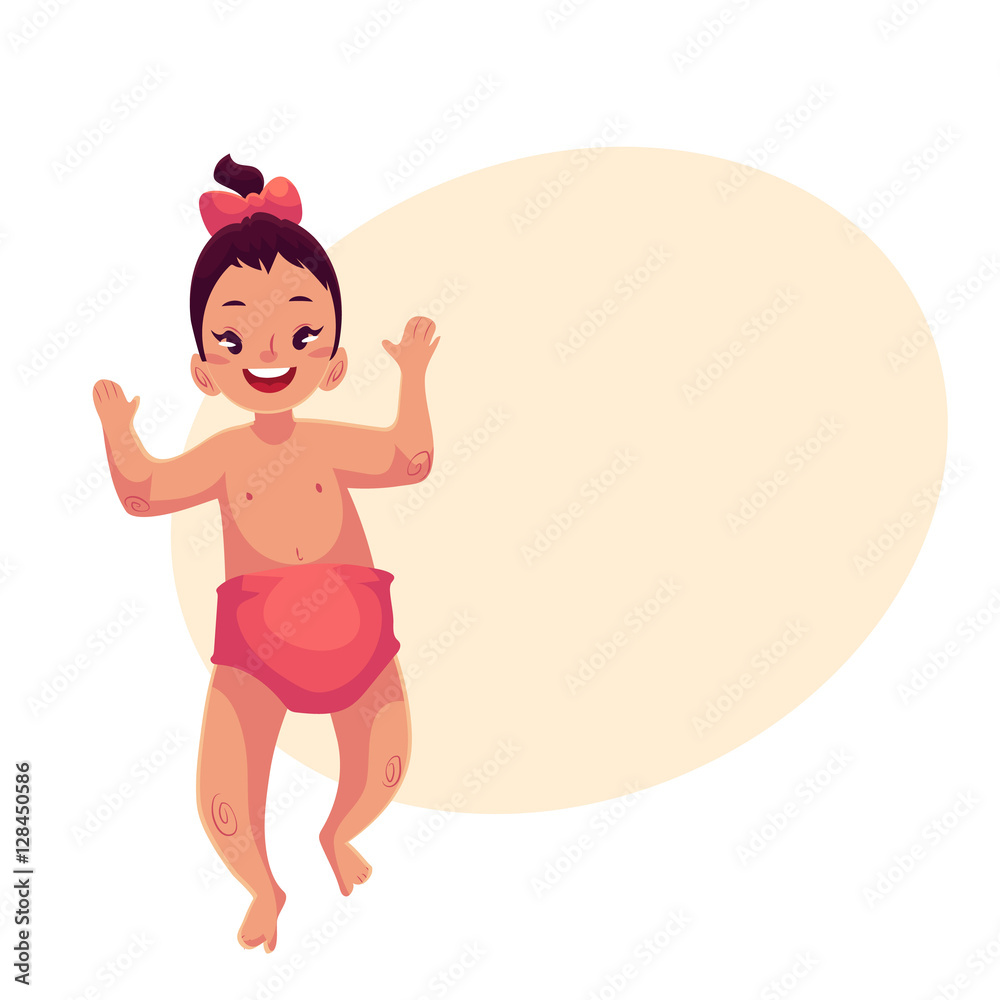 Cute little baby girl dancing happily, cartoon vector illustrations ...