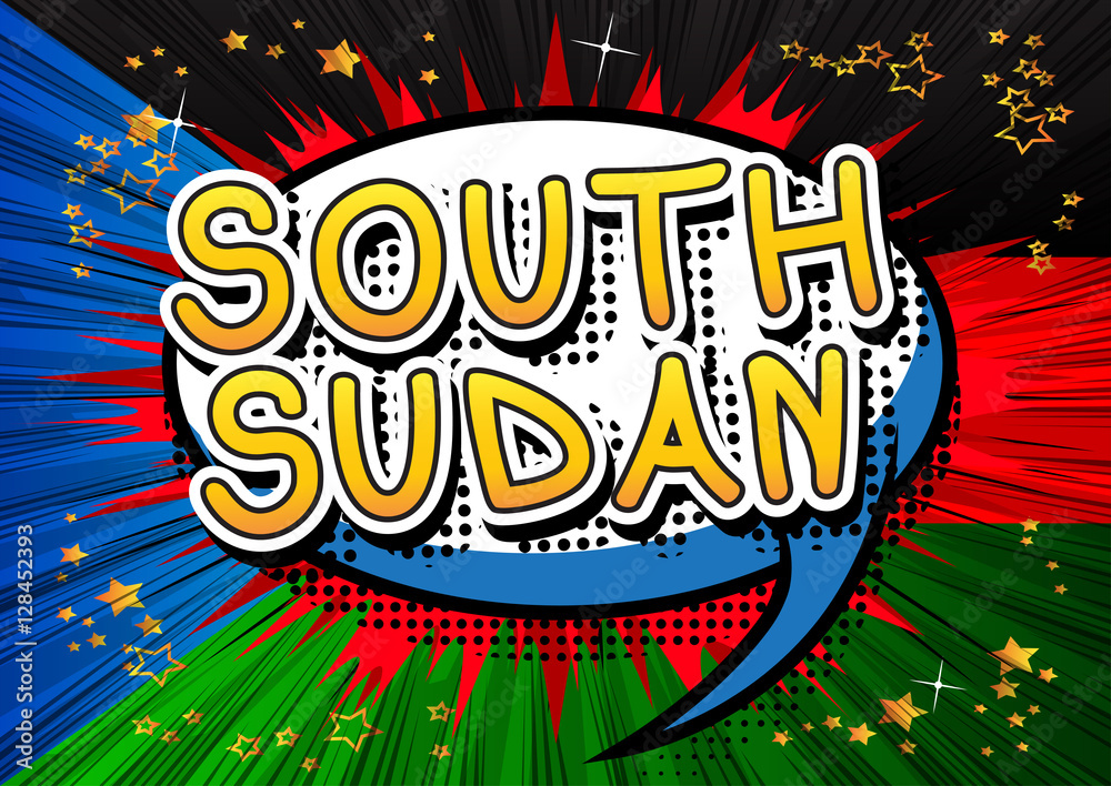 South Sudan - Comic book style text on comic book abstract background ...