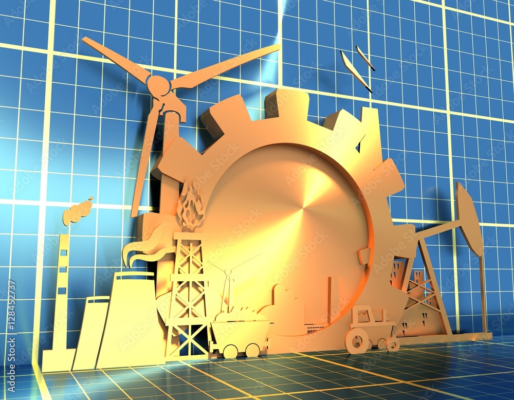 Energy and Power icons set on blueprint backdrop. Sustainable energy ...
