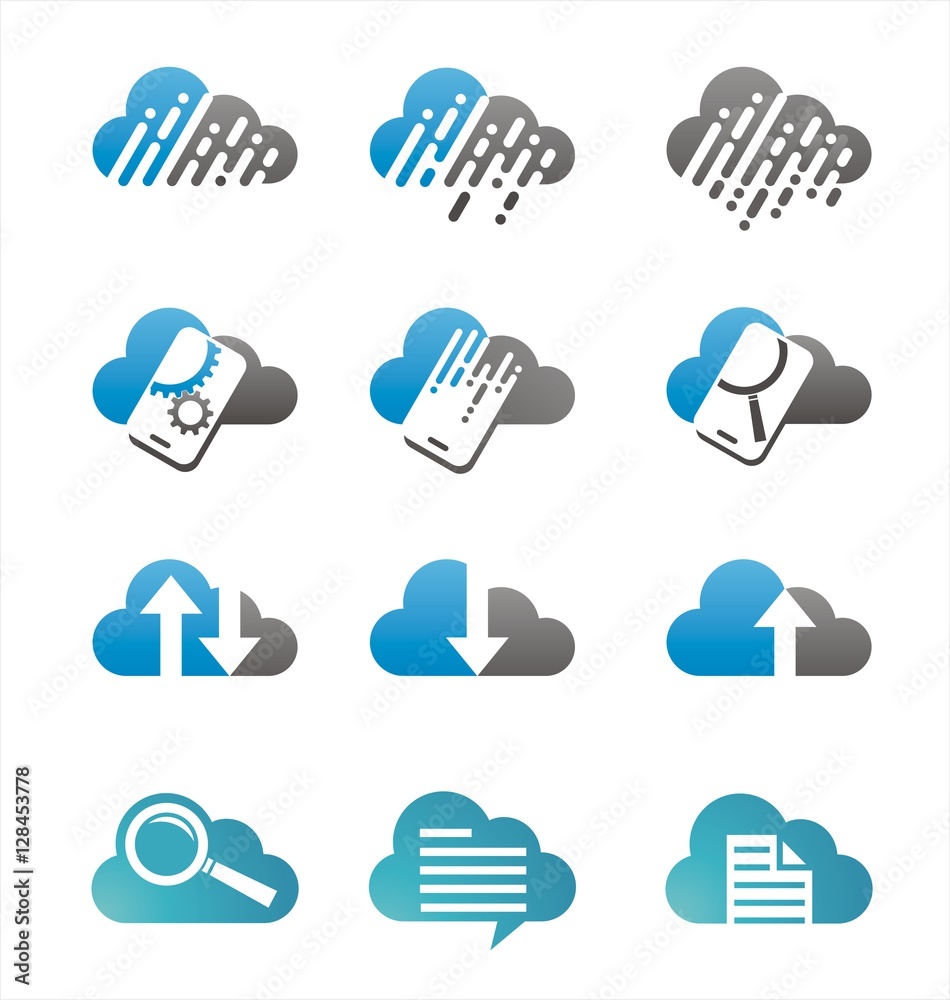 Cloud icon. Cloud icons set. Two colors computing, data symbols, signs ...
