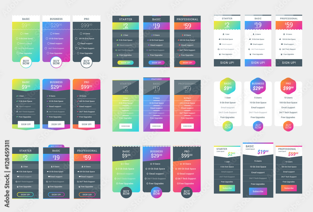 Collection of Coloful Pricing Table Design Templates for Websites and ...