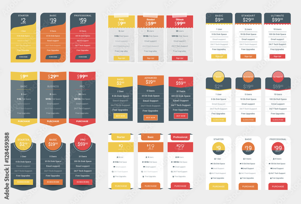 Collection of Coloful Pricing Table Design Templates for Websites and ...
