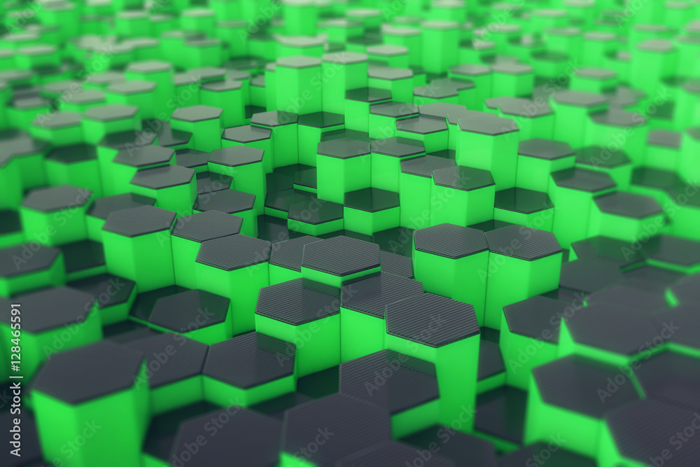 Abstract green futuristic surface with hexagons. 3d rendering Stock ...